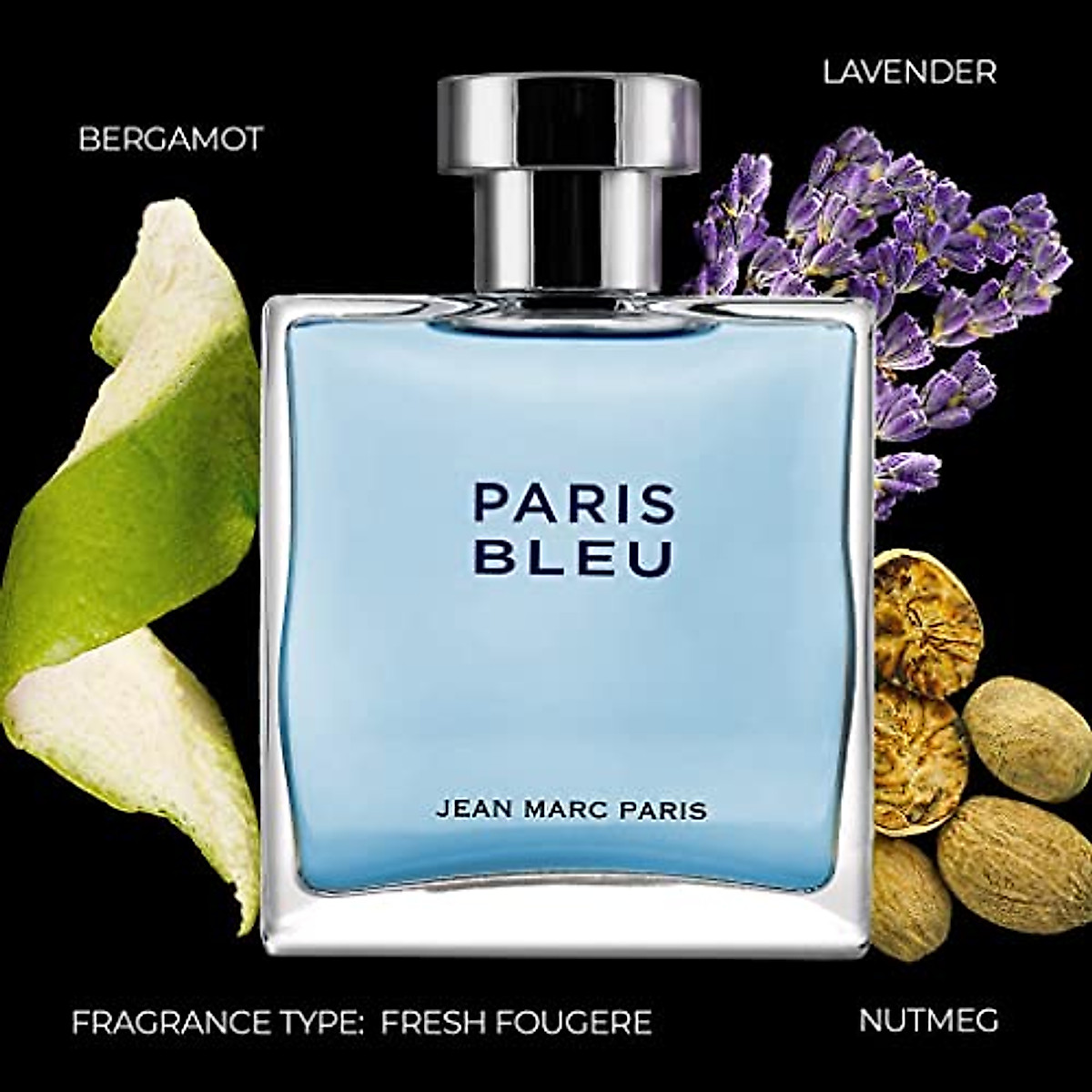 Jean Marc Paris Paris Bleu Homme Eau de Toilette Spray, 3.4 fl. oz., blue, Men's Cologne, Fresh Cologne, Notes of Bergamot, Lavender and Leather