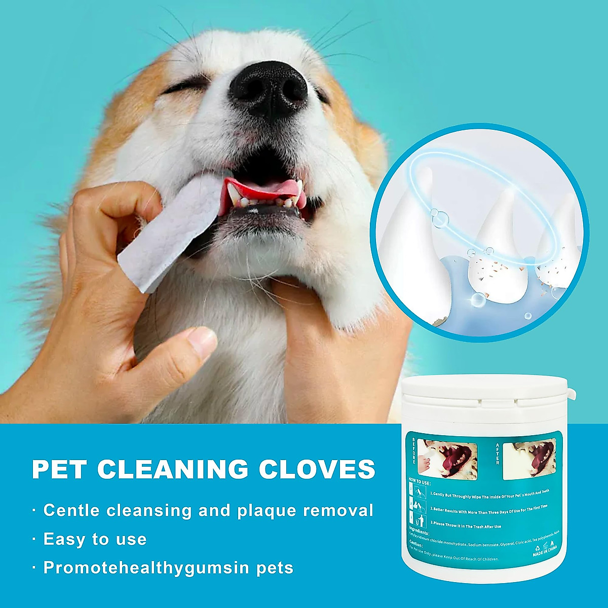 YUVEXAHOO PET Teeth Cleaning Wipes for Dogs & Cats, No-Rinse Finger Toothbrush, Reduces Plaque & Freshens Breath Teeth Care Wipes,Disposable pet Cleaning and Gum Care Wipes, 50 Count