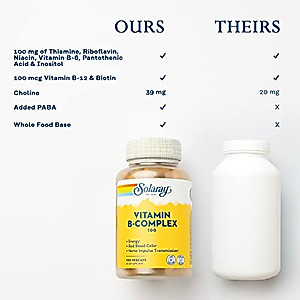 SOLARAY Vitamin B-Complex 100 mg, Healthy Energy, Blood Cell Formation & Nerve Impulse Transmission Support, 100 VegCaps (100 Count)