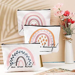 Saintrygo 4 Pcs Rainbow Cosmetic Bag Teacher Nurse Inspirational Gift Bags for Women Girls You Are Loved Beautiful Kind Makeup Bag Bulk Personalized Canvas Purse Pouch for Toiletry Travel(Fresh)
