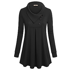 Timeson Tunic Sweaters for Women to wear with Leggings,Long Sleeve Winter Black Tunics Tops Loose Fitted Swing Ladies Sweatshirts Button V Neck Pullover Thick Fall Work Dressy Shirts Christmas Outfits