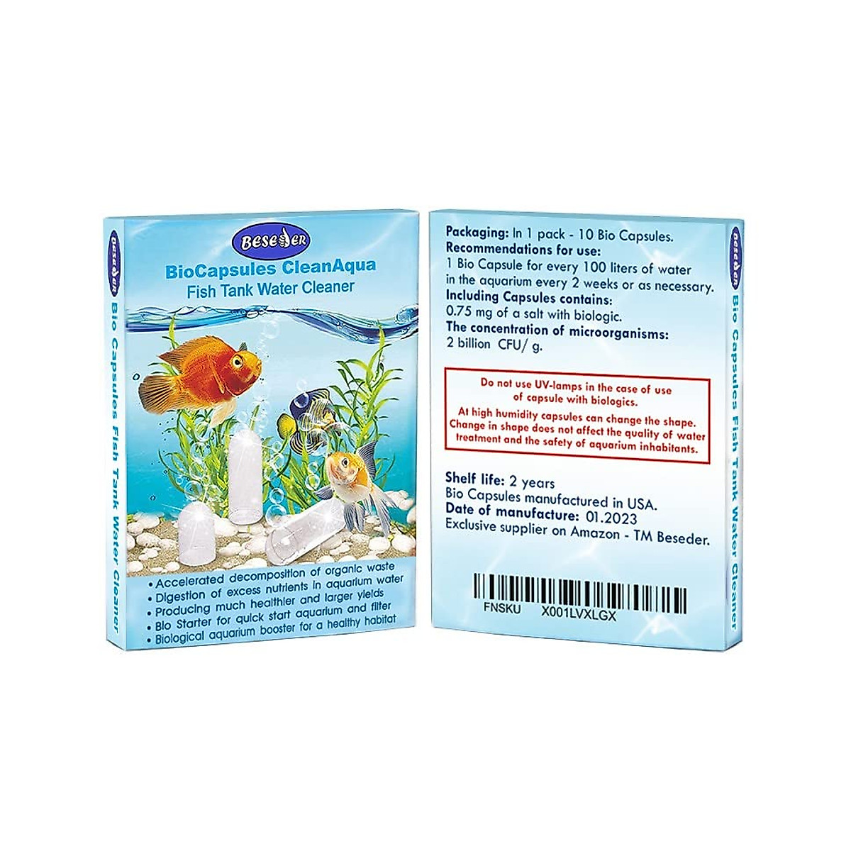 Bio Starter Aquarium Booster Fish Tank Water Cleaner Digester of Excess nutrients Makes Water Healthy Reduces The Amount of Nitrite and Ammonia Reduces The Need for Aquarium Cleaning, 10 caps.,1/4 oz