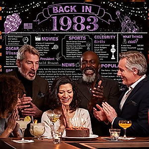 DARUNAXY Purple 40th Birthday Party Decorations, Back in 1983 Banner Cheer to 40 Years Old Birthday Photography Background Vintage 1983 Poster Backdrop for Girls 40th Class Reunion Party Supplies