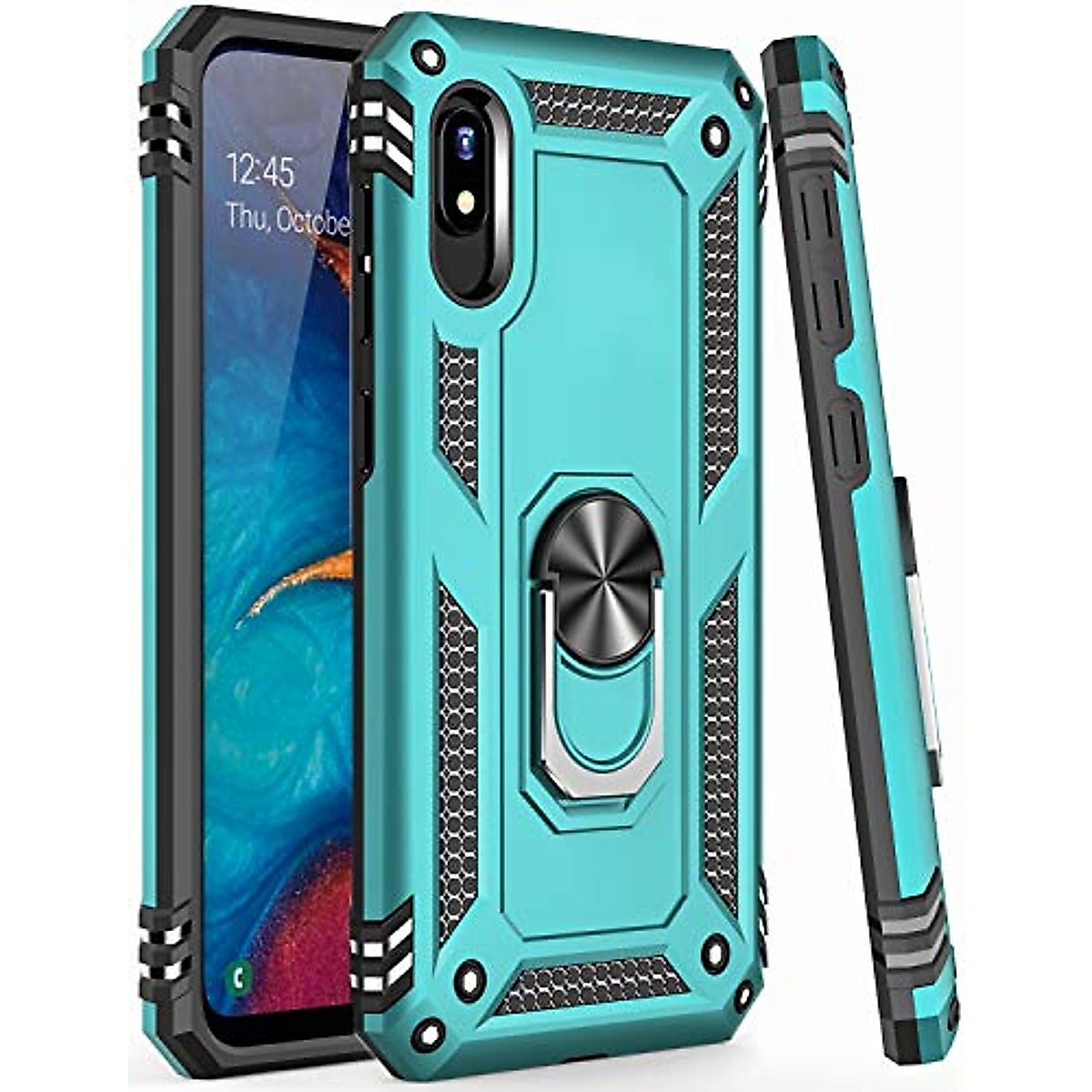 IKAZZ Galaxy A10e Case with Screen Protector,Military Grade Shockproof Cover Pass 16ft Drop Test with Magnetic Kickstand Car Mount Holder Protective Phone Case for Samsung Galaxy A10e Turquoise