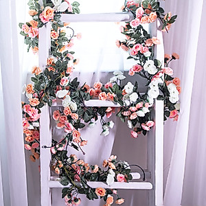 EPLST 3 Pack/17.7 FT Flower Garland Fake Flower Rose Vine Hanging Plant Lifelike Silk Decorative for Wedding Arch Garden Wall Home Party Hotel Office Arrangement Decoration