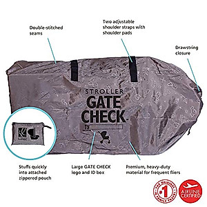 J.L. Childress DELUXE Gate Check Bag for Single & Double Strollers - Premium Heavy-Duty Durable Air Travel Bag, Adjustable Shoulder Straps - Fits Most Single & Double Strollers, Grey