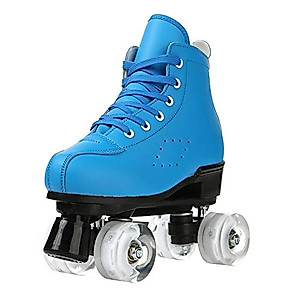 Women's Roller Skates PU Leather High-top Roller Skates Four-Wheel Roller Skates Shiny Roller Skates with Carry Bag for Girls (7, Blue Flash Wheel)