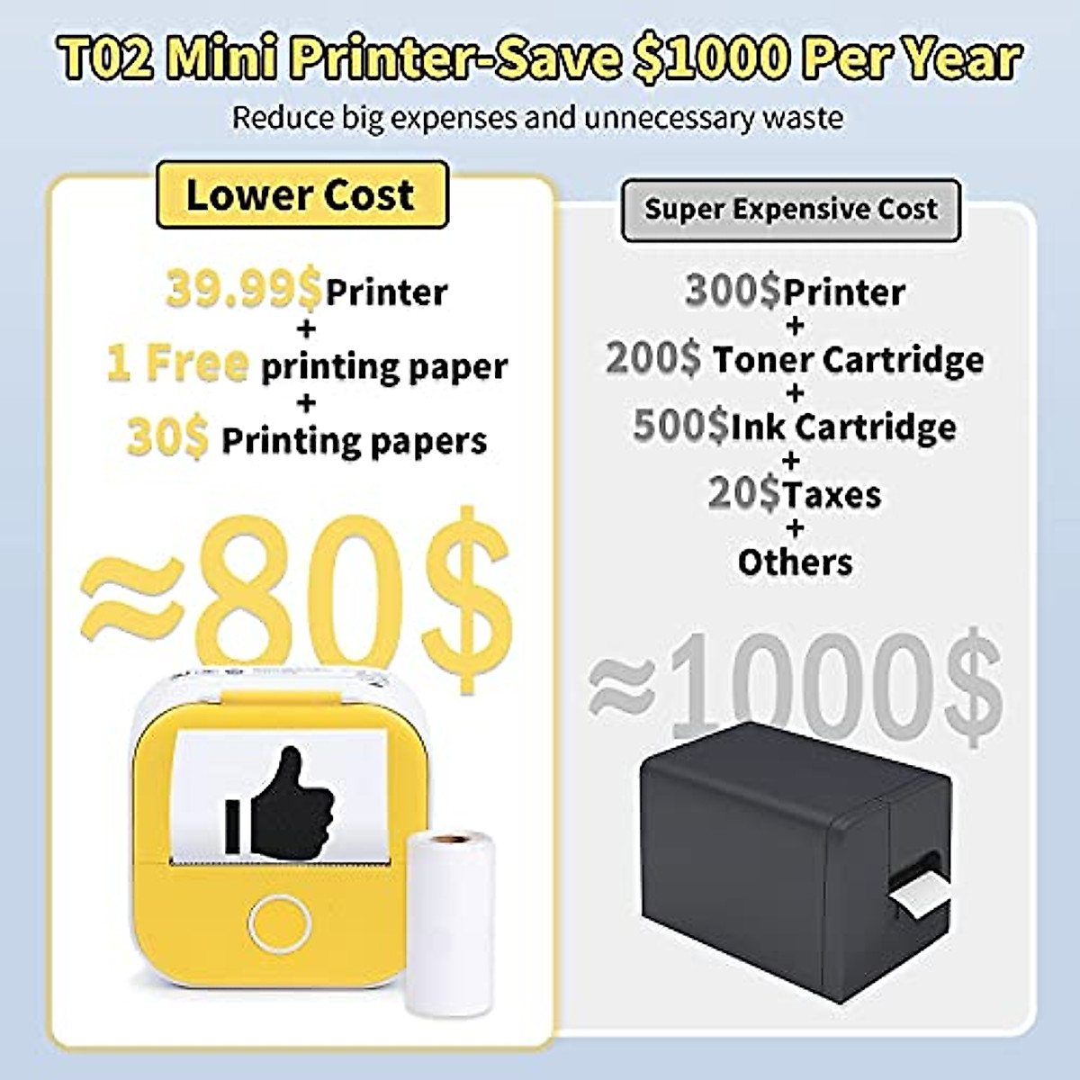 T02 Mini Printer Sticker Maker - Portable Pocket Thermal Instant Photo Printer - T02 Sticker Maker Machine Mini Printer, Wireless Receipt Label Maker Printer for Sticky Scrapbook, Label