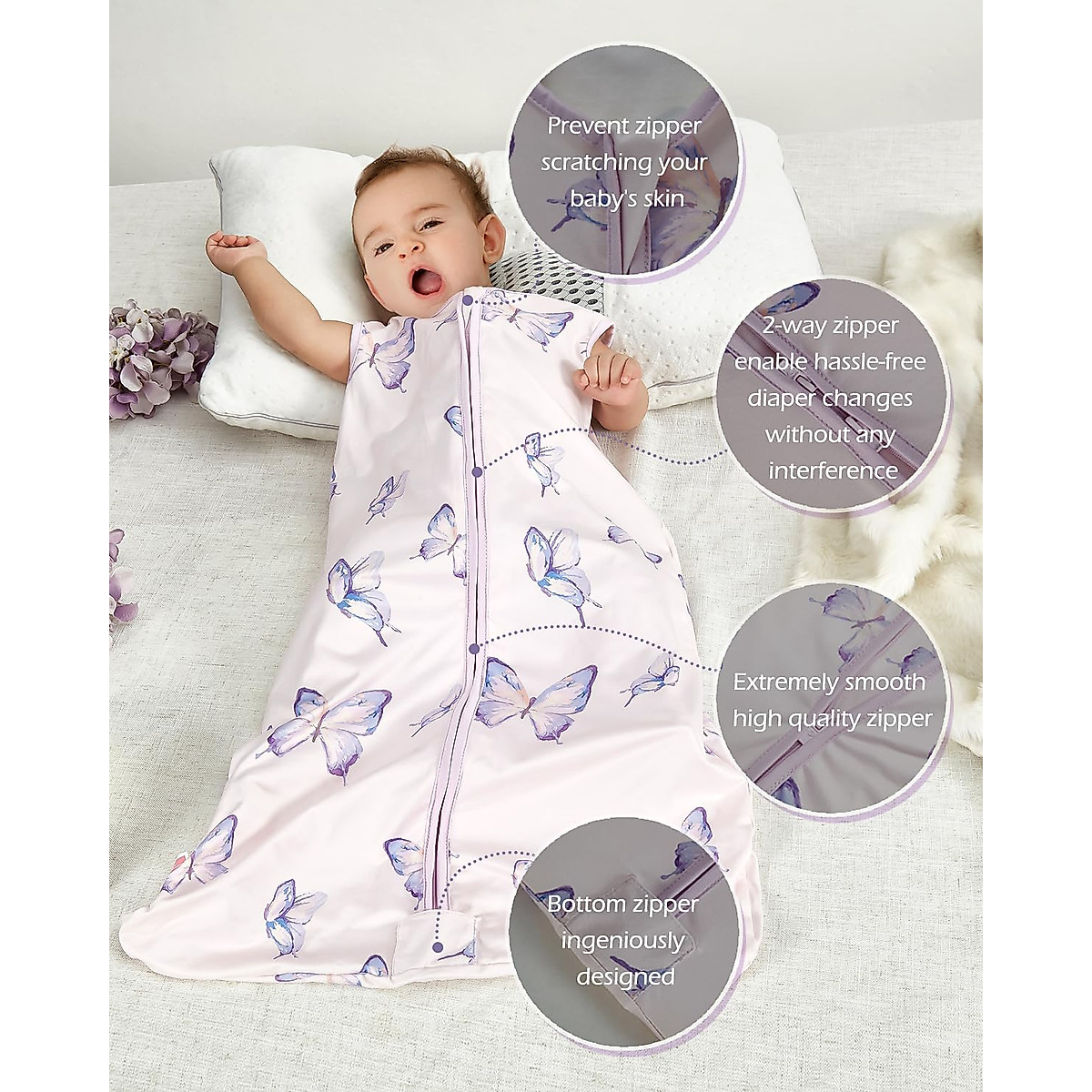 CocoCradle Baby Sleep Sacks Unisex Toddlers' Sleep Wearable Blanket Sleeping Bags, 2-Way Safe Zippers Sleepsack 0.5TOG for Babies | S