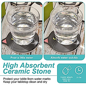 Funny Cat Coasters for Drink Cute Coasters Cat Gift for Cat Lovers Ceramic Coasters with Cork Bottom and Metal Holder for Bar Office Dining Coffee Table Desk Decor 4.25 Inch (Fun Cat Style, 6 Pcs)