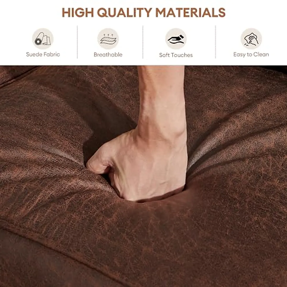 Weaxty 81.55" Sofa Couch, L Shaped Faux Leather Sectional with Chaise Suede Fabric Couch Sofas with Comfortable Cushions for Small Space Living Room Apartment, Right Chaise Dark Brown