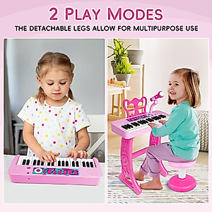 Amy&Benton Birthday Gift for 3 4 5 6 7 Year Old Girls Piano Toy with Stood for Girls 3-5 Pink Music Keyboard Toy 37 Keys with Chair