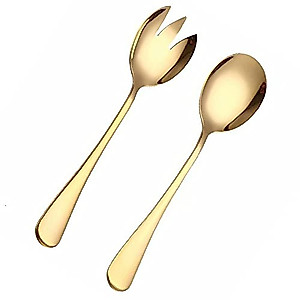 ARFUKA Salad Server Set Stainless Steel Salad Servers Salad Spoons and Fork Salad Serving Utensils Salad Lifters for Tossing and Serving Pack of 2 (Gold)