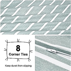 PHF Striped Duvet Cover Queen Size, Green Pre-Washed Soft Bedding Set for All Season, 1 Elegant Classic Striped Pattern Comforter Cover with 2 Pillowcases, 3PCS, 90" x 90"