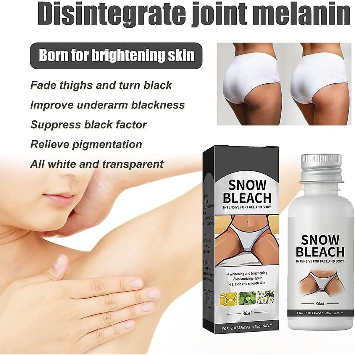 3PCS Snow Bleach Cream for Sark Spot Remover , Intimate Areas-Underarm, Neck, Armpit, Knees, Elbows,Face,Body