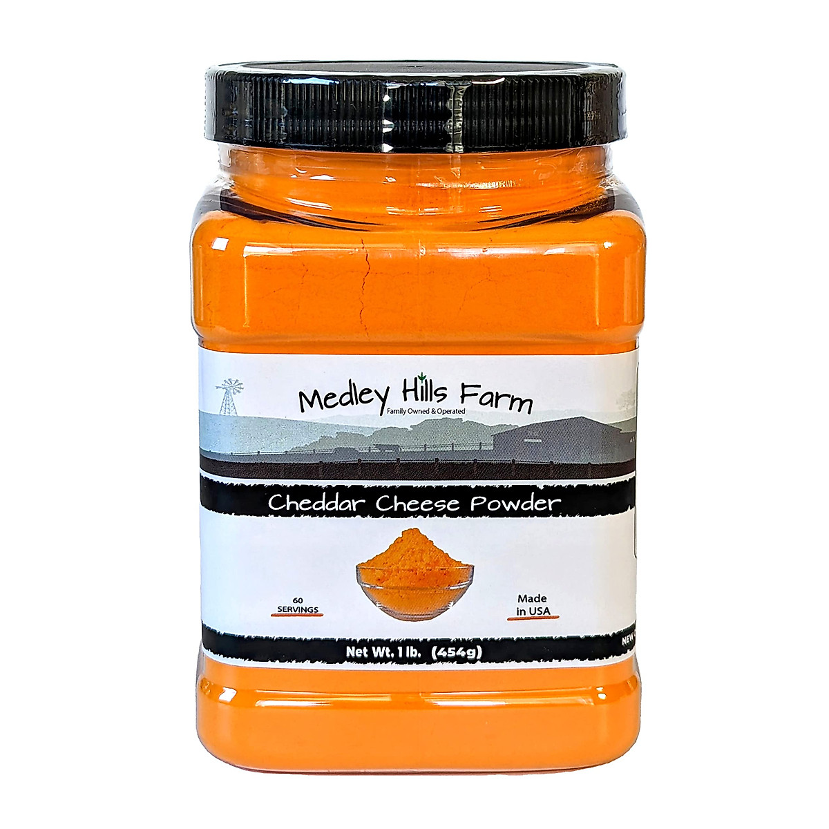 Cheddar Cheese Powder by Medley Hills Farm - 1 Lb Reusable Container - For Popcorn, Pasta, Potatoes