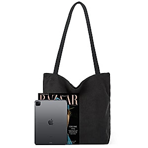 Women Corduroy Tote Bag Big Capacity Satchel Shoulder Bag Travel Bag Crossbody Bag Stylish Tote Handbag Hobo Bag 2022, Black