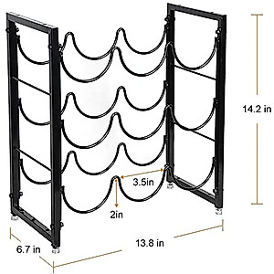 POPKU 9-Bottles Wine Rack - 3 Tier Stackable Wine Holder for Bottles - Classic Style Wine Shelf for Pantry, Perfect for Bar, Wine Cellar, Basement, Cabinet, Pantry, etc - Metal (Black)