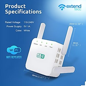 Extendtecc WiFi Booster Wireless WiFi Extender Signal Booster 300Mbps, WiFi Repeater Wireless Signal Booster 2.4 GHz Dual Band 4 Antennas 360° Full Coverage Internet Extender