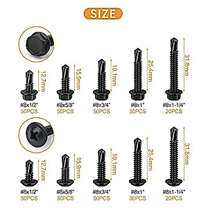 VIGRUE #8 and #10 Black Self Drilling Screws Assortment Kit