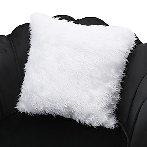 Magshion Modern Velvet Scalloped Back Accent Chair - Black, 250 lb Weight Capacity, Footrest & Pillow, Indoor Use