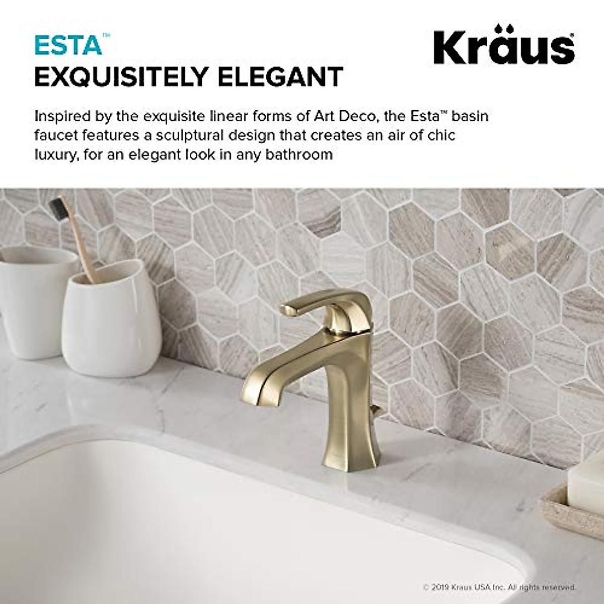 KRAUS Esta Single Handle Basin Bathroom Faucet with Lift Rod Drain in Brushed Gold, KBF-1211BG