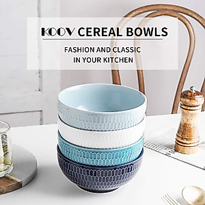 KOOV 24 Ounce Soup Bowl Set, Porcelain Cereal Bowls Microwave And Dishwasher Safe, Kitchen Bowls For Oatmeal Breakfast, Chip, Rice, Ceramic Bowls Set of 4 (Blue Series)