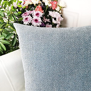 Booque Valley Pack of 2 Rough Chenille Pillow Covers，Thick Texture Solid Rustic Farmhouse Cushion Covers Square Throw Pillow Cases for Sofa Bedroom 18 x 18 Inch Light Blue