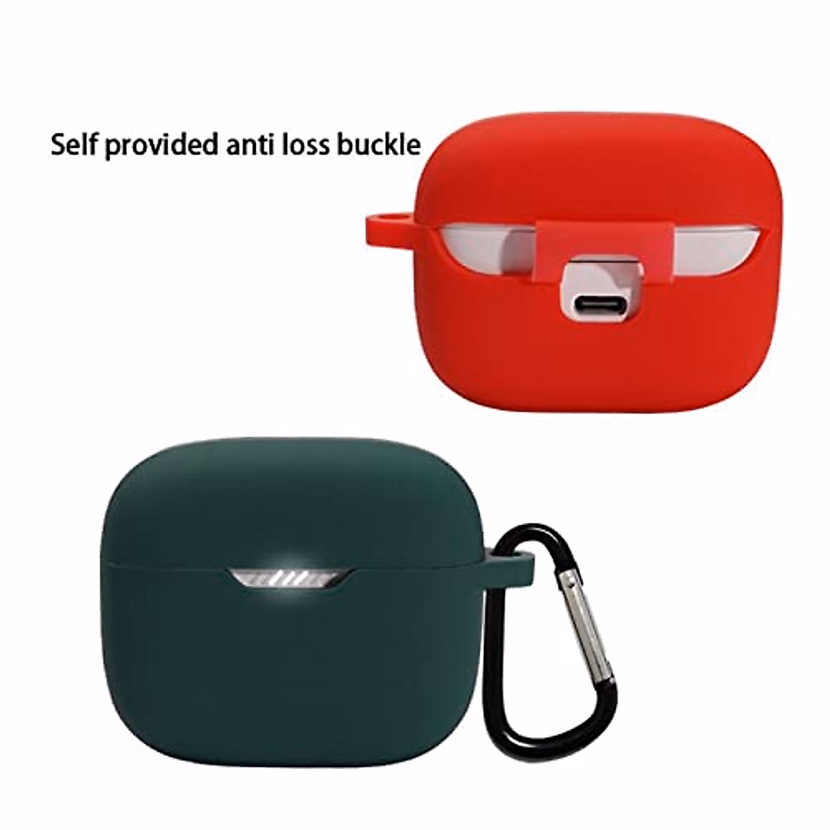 Soft Silicone Protective Case Cover Compatible with JBL Tune 130NC TWS True Wireless Earphones Shockproof Portable Cover with Carabiner（Black）