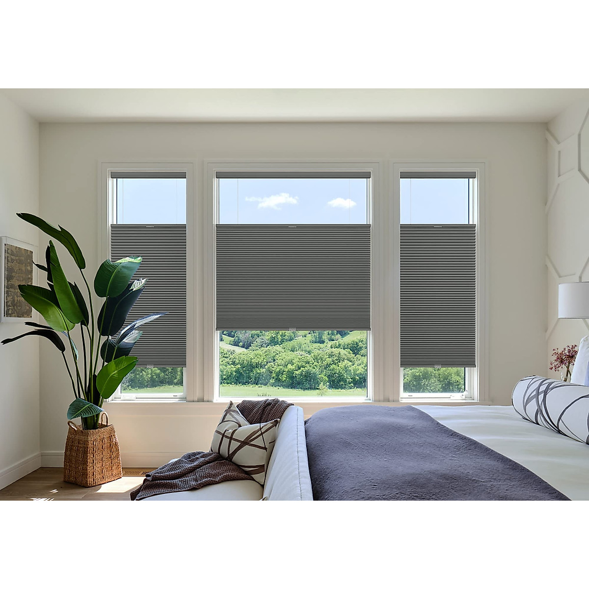 LazBlinds Top Down Bottom Up (TDBU) Cordless Cellular Shades, Blackout Light Blocking Honeycomb Shades Pleated Polyester Blinds for Window Size 35" W x 64" H, Grey