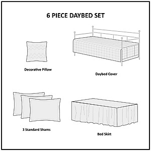 Madison Park 100% Cotton Daybed Cover Set - Trendy Design, All Season Luxury Bedding with Bedskirt, Matching Shams, Decorative Pillow, Diamond Quilted, Khaki 75"x39" 6 Piece