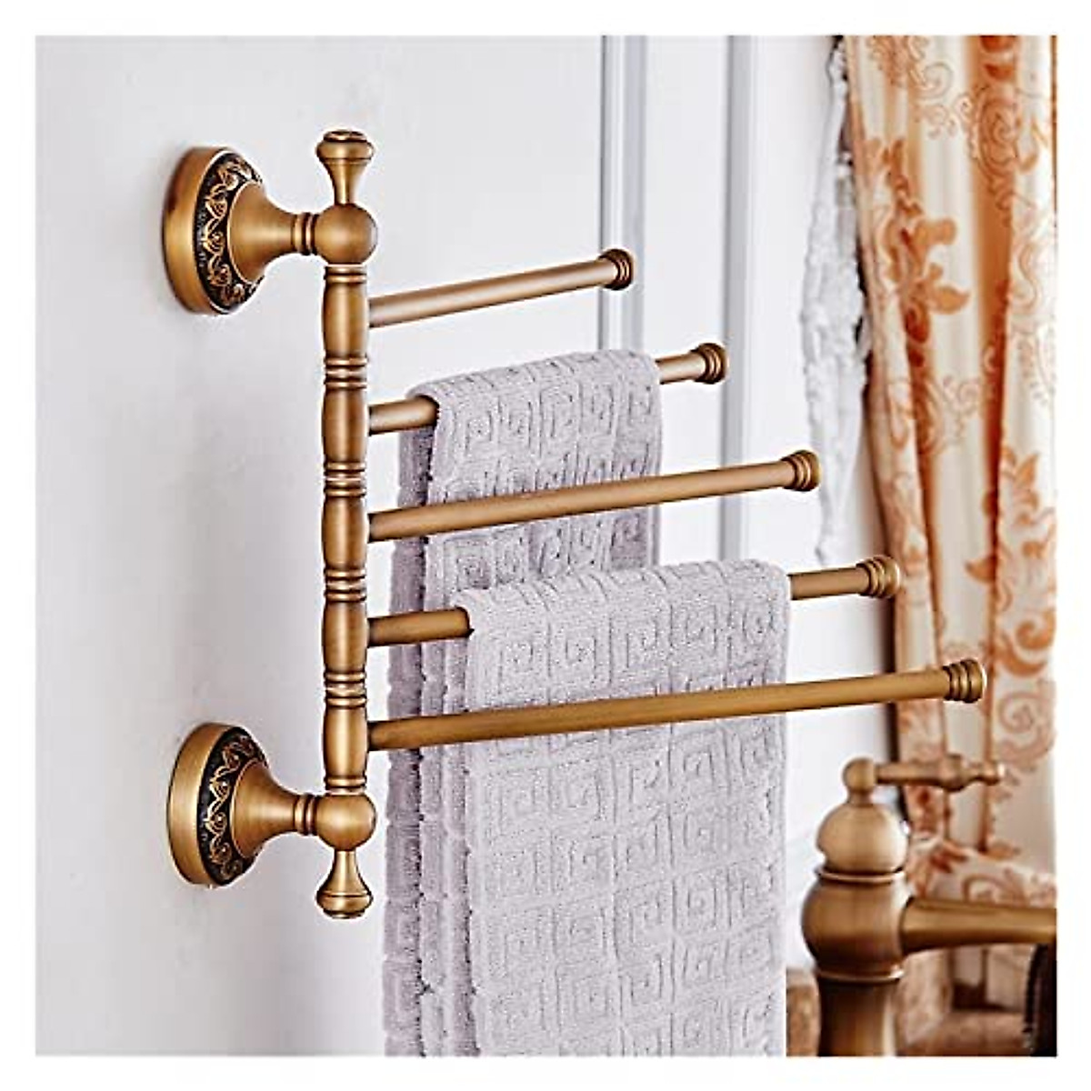 Towel BAR Rack Copper Folding Rotating Towel Bar, Wall Mount Antique Brass 3/4/5 Layer Activities Towel Bar,Hand Towel Holder Bathroom Accessory/4 Bathroom Hardware/4 (Color : 5)
