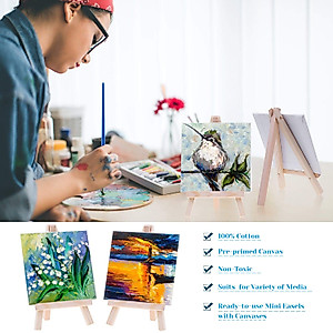 Mini Canvas and Easel, Cridoz 47 Pieces Mini Canvas Painting Set Includes 4x4 Inches Primed Canvas, Mini Easel, Acrylic Paint, Paintbrushes and Palette for Kids Artists Art Party