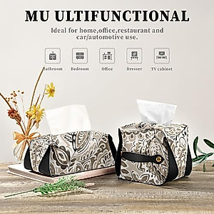Fustylead Brown Paisley Tissue Box Cover, Rectangle PU Leather Tissue Case for Tabletop, Bathroom, Car, Office
