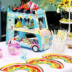 Aooba Van Cake Stand, Ice Cream Truck Decorations - Ice Cream Baby Shower，Birthday Party Supplies Table Centerpiece Decor Ice Cream Cart Cake Cupcake Stand(3 Tier)