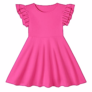 LNKXRTY Toddler Girls Cotton Dress Double Flutter Sleeve Baby Ruffle Dress Kids Casual Swing Dresses 392 Rose Red 90