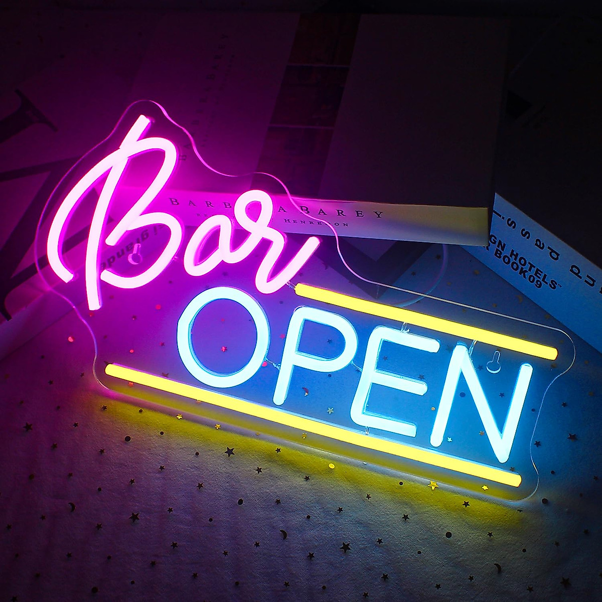 WX&YH Bar Open Neon Sign - Led Sign 10 Dimmable Open Neon Signs for Wall Decor, Open Bar Neon Lights Signs for Bar Business Window Pub Cafe Man Cave Club Restaurant Open Sign Decor Gifts