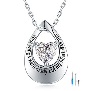 925-Sterling-Silver Teardrop Urn Necklace for Ashes - Hollow Teardrop with Heart Cremation Jewelry Ash Silver Tear Drop Urn Jewelry Water Droplets Urn Necklaces Ashes for Women Teen Girls