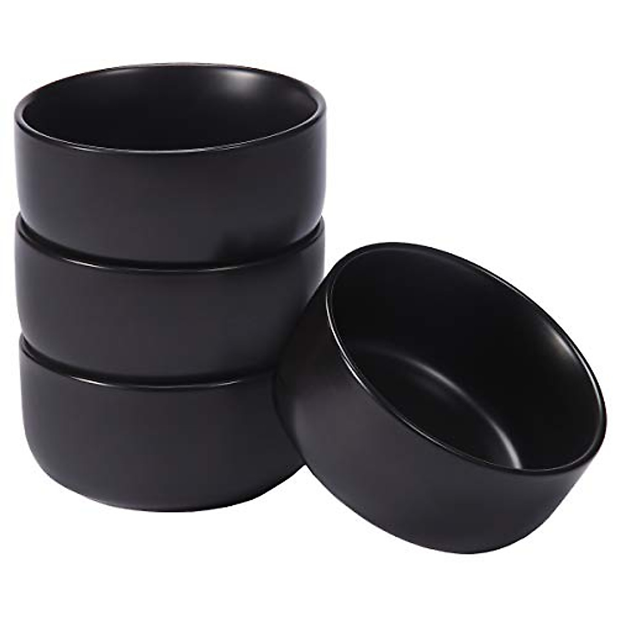 Aquiver 10 Ounces Ceramic Bowl Set - Porcelain Matte Small Bowls - Side Dishes for Desserts, Ice Cream, Snacks, Condiments, Souffle, Yogurt, Soup - Dipping Sauce Bowl Set of 4 (Black)