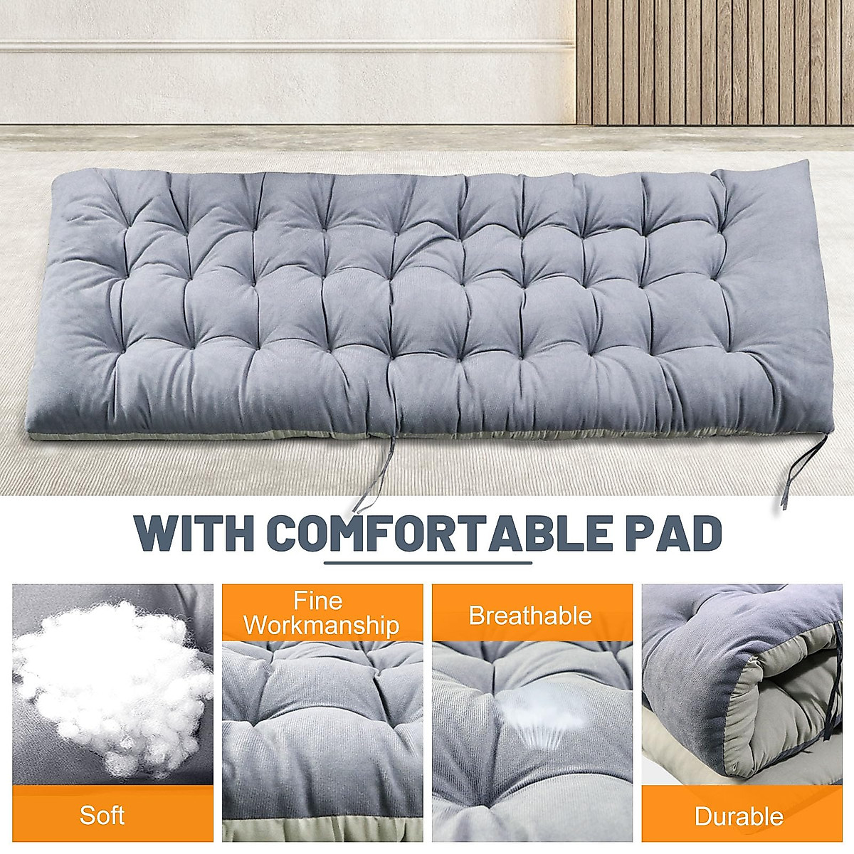 LILYPELLE Comfy Folding Chair, Folding Lounge Chair for Bedroom and Living Room, Folding Reclining Patio Chairs with Removable Cushion for Indoor Outdoor