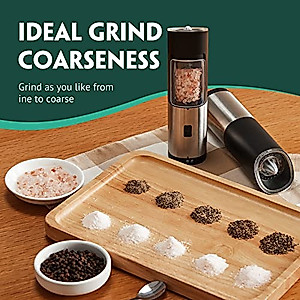 Automatic Salt and Pepper Grinder Set - Kitexpert Gravity Electric Salt and Pepper Mill Battery Operated - One Handed Operation with Light - Up to 5 Adjustable Grinding Levels