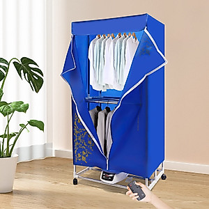 Portable Clothes Dryer, Clothes Dryer with Remote Control, Folding Wardrobe Drying Machine for Home, Apartment, Dormitory, Hotel, Timing Function & 3 Gears Adjustment