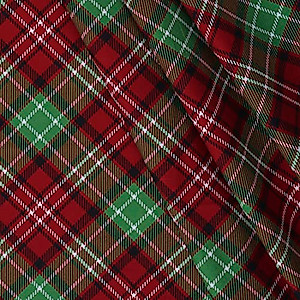 Mook Fabrics Cotton Christmas Plaid, Green/Red, 15 Yard Bolt