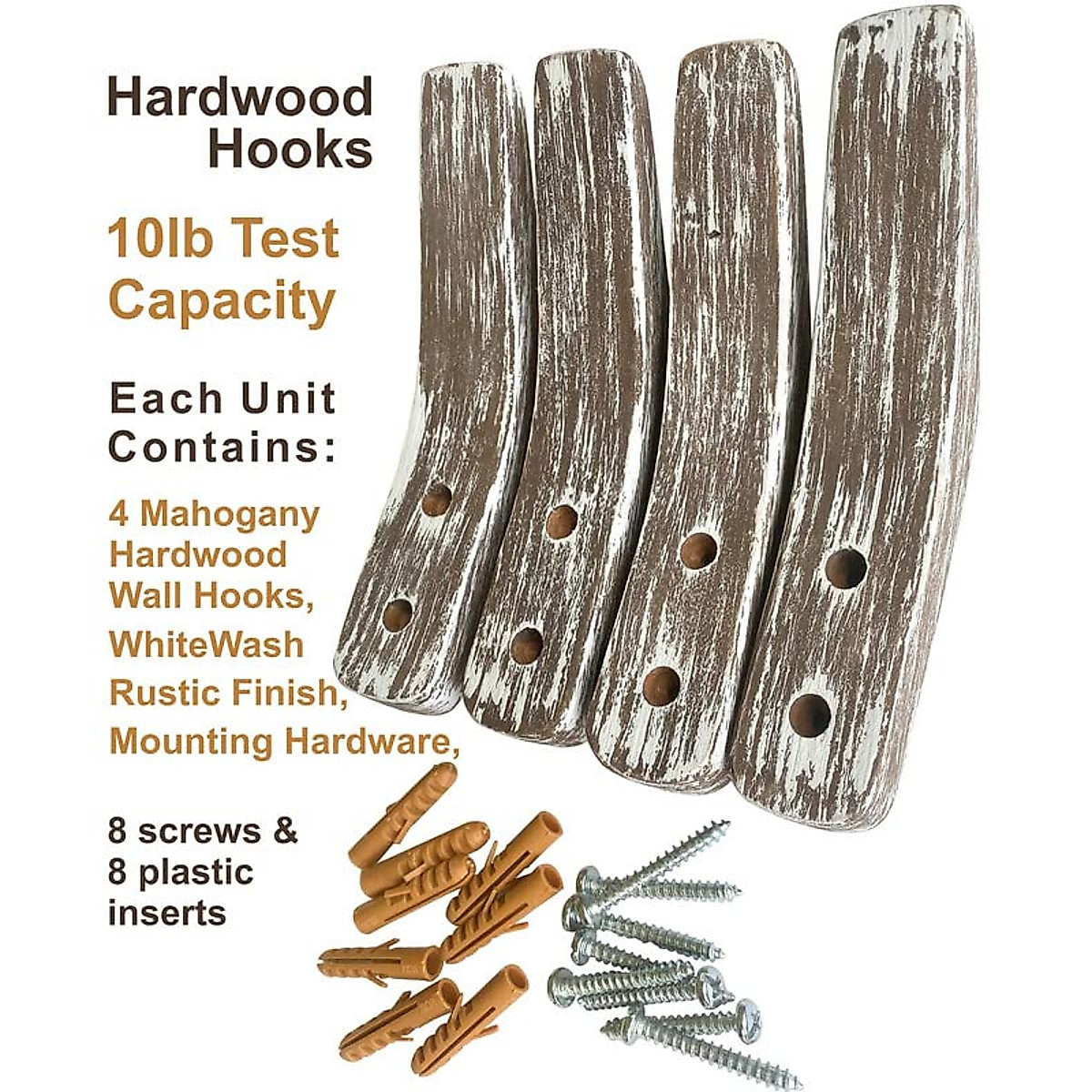 WRIGHTMART Wooden Wall Mounted Coat Hook Set of 4 - Heavy Duty Handmade for Entryway, Hallway, Bathroom, Kitchen - Weathered Whitewash Farmhouse Decor