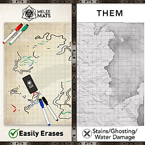 Melee Mats DND Map Starter Kit for Dungeons & Dragons Game - 23” x 27" Double Sided, Wet/Dry Erase Battle Terrain Grid - Ultimate Tabletop Board Gaming Experience with Accessories