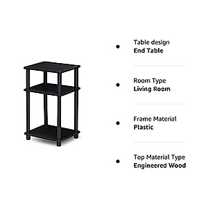 Furinno Just 3-Tier Turn-N-Tube End Table / Side Table / Night Stand / Bedside Table with Plastic Poles, 1-Pack, Americano/Black