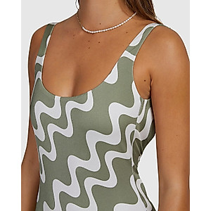 RVCA Women's One Piece Swimsuit Breathable Recycled Materials for Any Beach Activity Surfing or Lifestyle (as1, Alpha, x_s, Regular, Regular, Waves Scooped Agave)