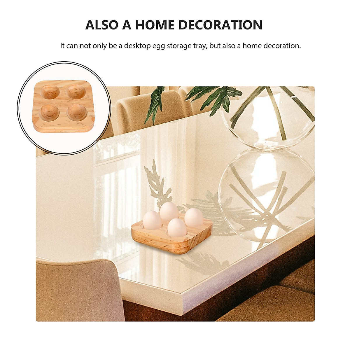 Cabilock Wood Egg Holder Egg Tray 4 Holes Egg Plate Egg Display Stand Storage Containers Rack Egg Decorating Kit for Tabletop Refrigerator