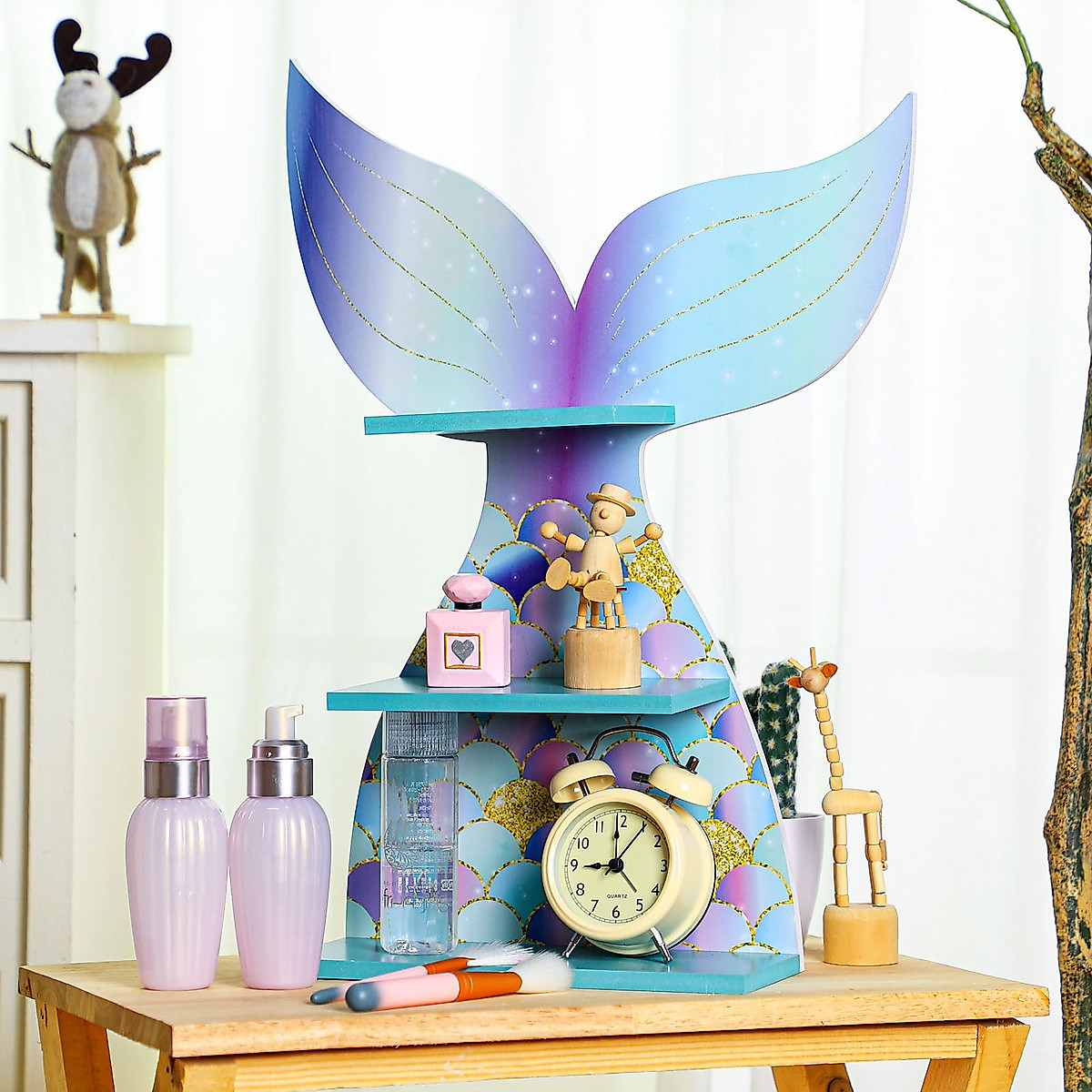 Bencailor Wall Decor Shelf Bedroom Hanging Shelf Wall Mounted Shelf Wooden Floating Shelves Bathroom Decor for Girls Bedroom Nursery Gift (Delicate Mermaid)