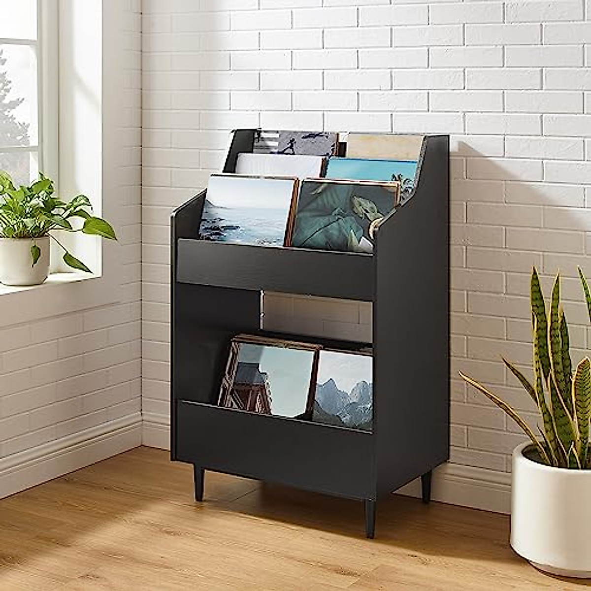 Crosley Furniture Liam Vinyl Record Storage Stand, Tiered Storage Shelves for Records, Black